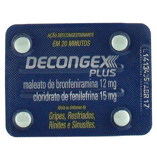 Decongex Plus 4 comprimidos – Antialérgico e Descongestionante