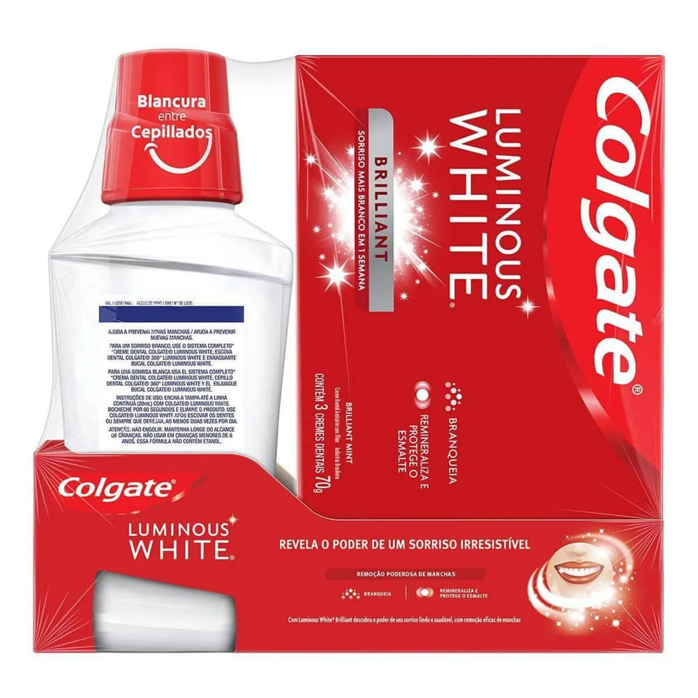 Kit Creme Dental Luminous White + Enxaguante Bucal, Colgate, 250 Ml, 3 Unidades