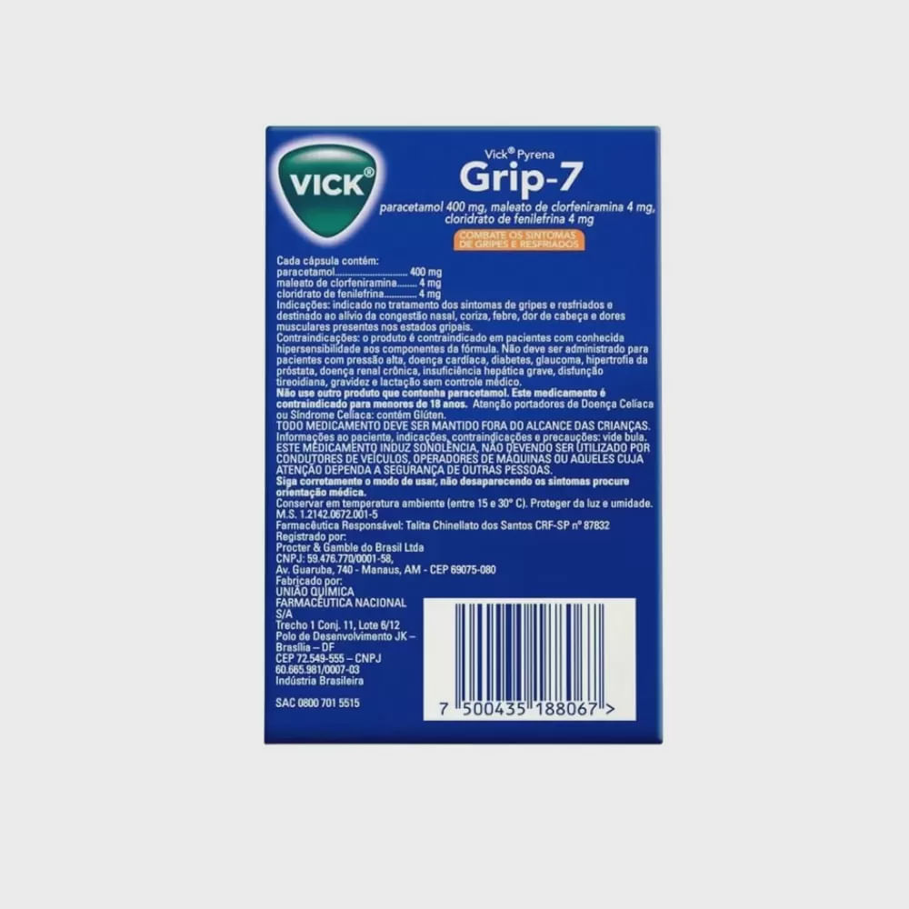 Vick Pyrena Grip-7 Paracetamol 400mg + Cloridrato Fenillefrina 4mg ...